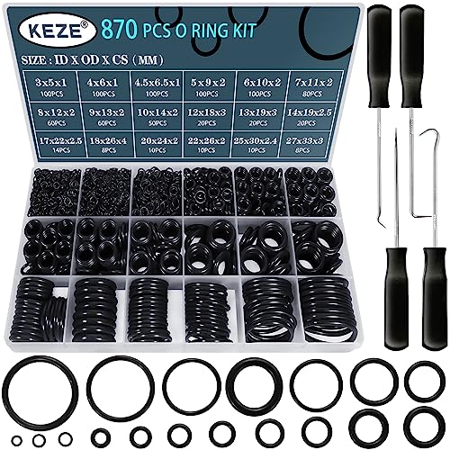 KEZE 870 Pcs Rubber O-Rings Kit with Assorted Oring Tools Set/18 Size ...