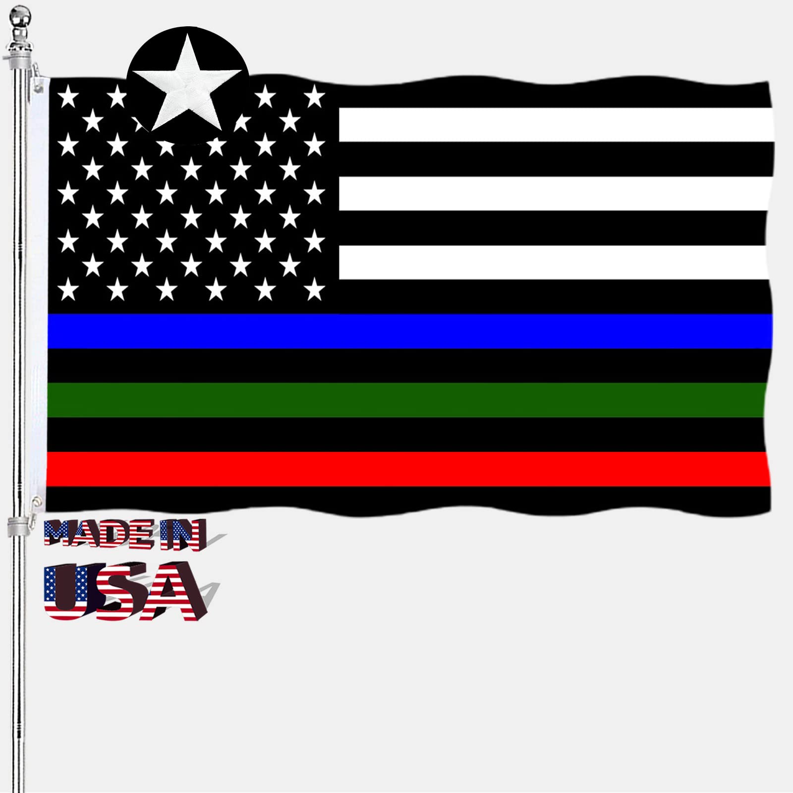 Snapklik.com : Thin Red Blue Green Line Flag 3x5 Embroidered Outdoor ...