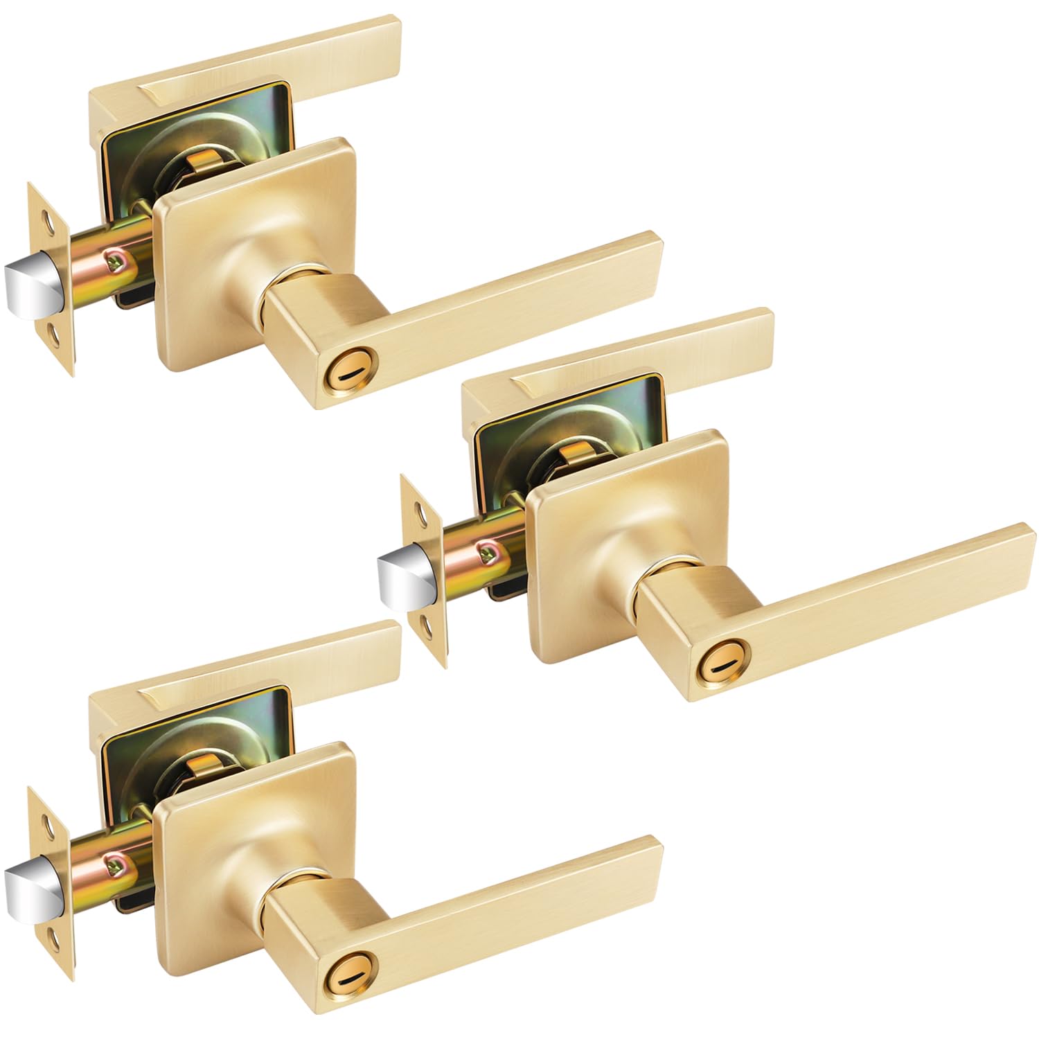 Amazon.com: EHOMEWARE 3 Pack Brushed Brass Door Handles Privacy Door ...