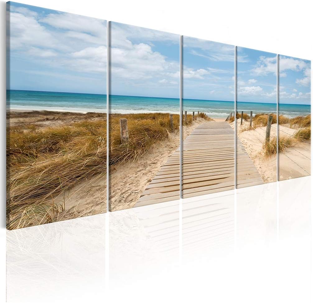 decomonkey Bilder Strand Meer 100x40 cm XXL 5 Teilig Leinwandbilder Bild auf Leinwand Wandbild ...