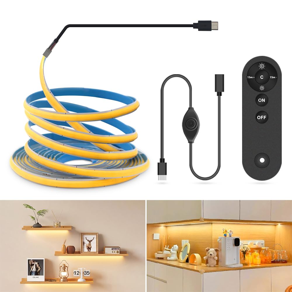 RYE COB LED 5V USB Type-C Strip light 3M Dimmable with Memory Function ...