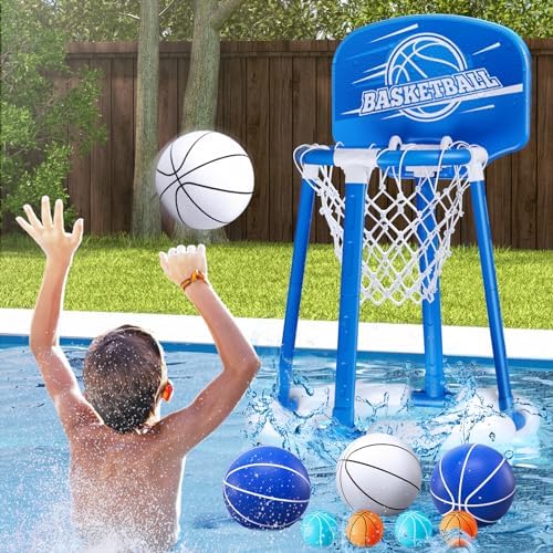 HYES Pool Basketball Hoop Poolside with Backboard, Floating Pool Toys ...