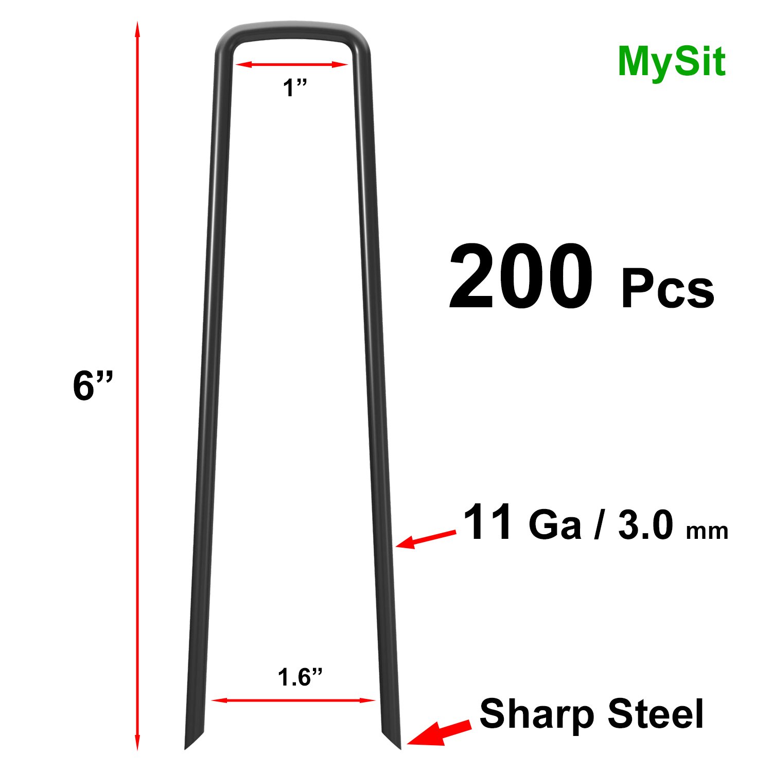 Snapklik.com : MySit 6" Garden Staples Landscape Stakes Ground Pins 200 ...