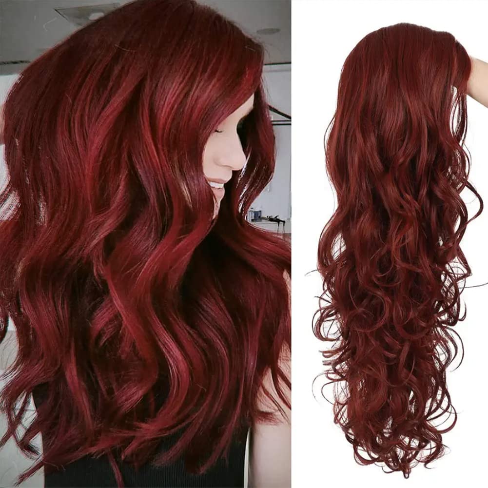 Amazon.com: Kaneles Burgundy Curly Long Wigs for Women Wave Wig Wine ...