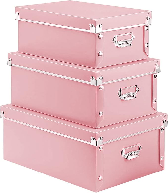 Decorative Storage Box with lids and Handles,Set of 3 Folding Plastic ...