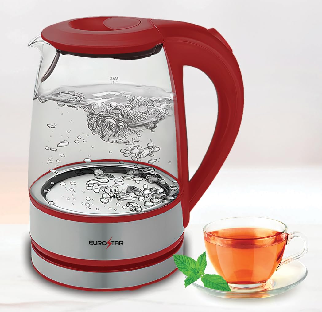 Amazon.com: EUROSTAR EKG121RD 1.2L Glass Electric Kettle, Red: Home ...