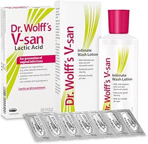 Dr. Wolff's V-san Prevention Set- Lactic acid 7 Pessaries +Intimate Wash Lotion 200 ml ...