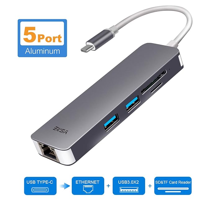 EKSA USB C Hub Adapter, Aluminum 5-in-1 Multiport Type-C Combo Hub ...