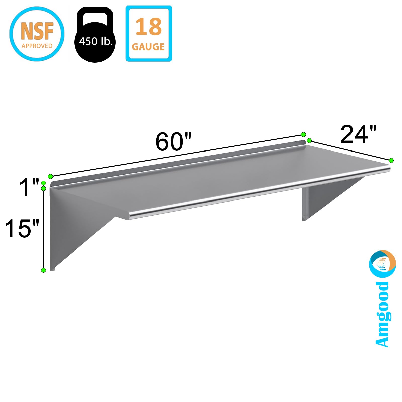 Concession Shelf Foldable Stainless Steel Wall Shelf - 60x12 Inch Space ...
