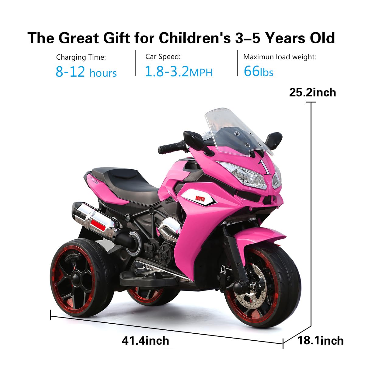 12V Kids Ride On Motorcycle, 390W x2 Electric Ride On Motorcycle with 3 ...