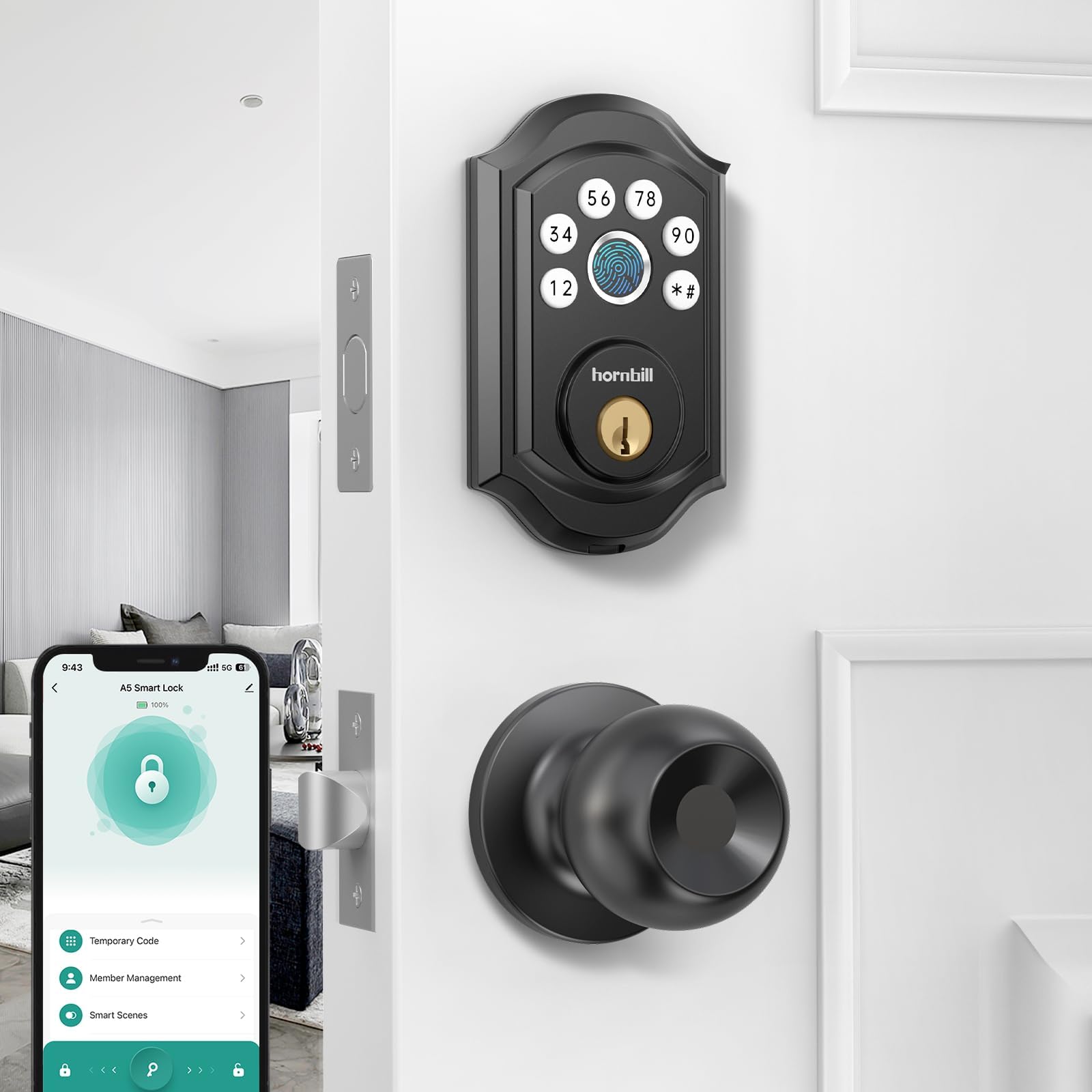 And Handle Combo Smart Front Door Lock Set - Smart Lock Keyless Entry ...