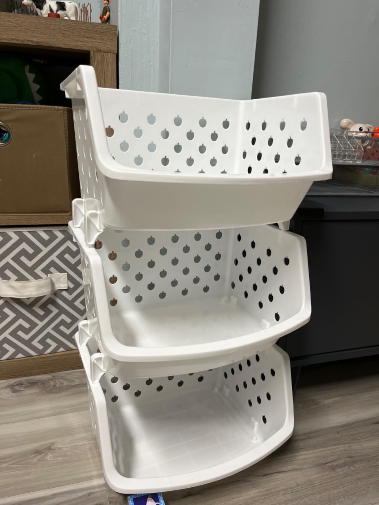 Amazon.com: CROWN Plastic Stackable Storage Bins (3 PCS) | Stackable ...