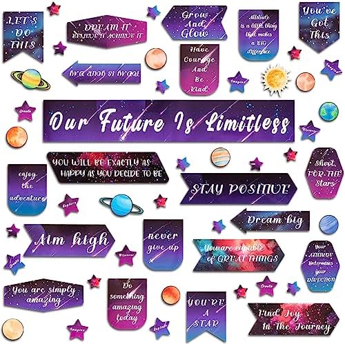 Amazon.com : 46 Pcs Galaxy Bulletin Board Set Motivational Signs Galaxy ...