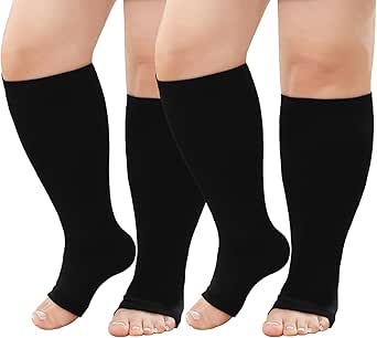 Amazon.com: CaiDieNu Plus Size Compression Socks: Open Toe Wide Calf ...