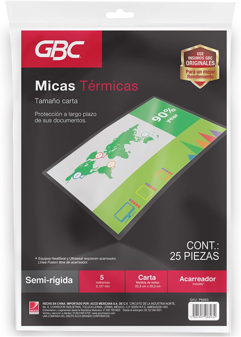 GBC Mica Termica Carta 5 mil C/25 : Amazon.com.mx: Oficina y papelería
