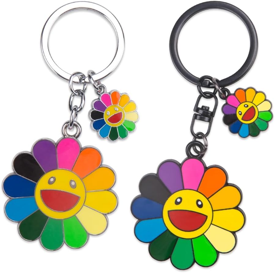 ZORZA 2Pcs Charming Smile Face Flower Keychain Colorful Cute Keychain ...