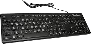Large Print Computer Keyboard, 104 Key Wired USB Backlit Standard ...