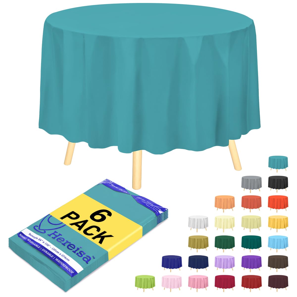 Amazon.com: Hereisa Aqua 6 Pack Plastic Table Cloth 84", Disposable ...