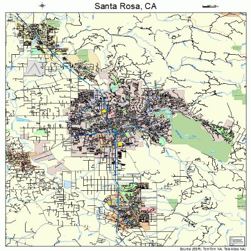 Large Street & Road Map of Santa Rosa, California CA - Printed poster ...