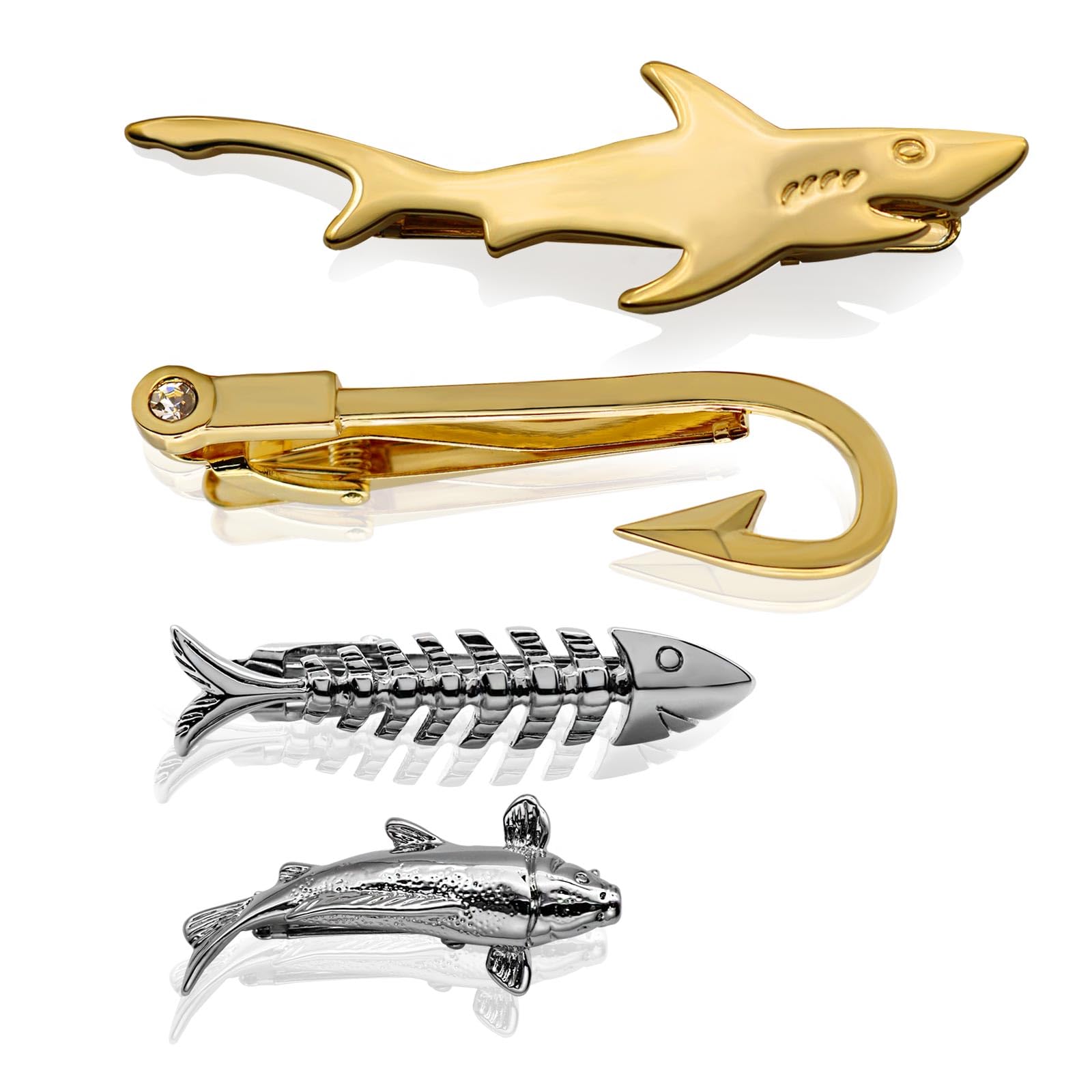 Amazon.com: Fun Ocean Fish Tie Clip Set 4PCS Unique Personalized Shark ...