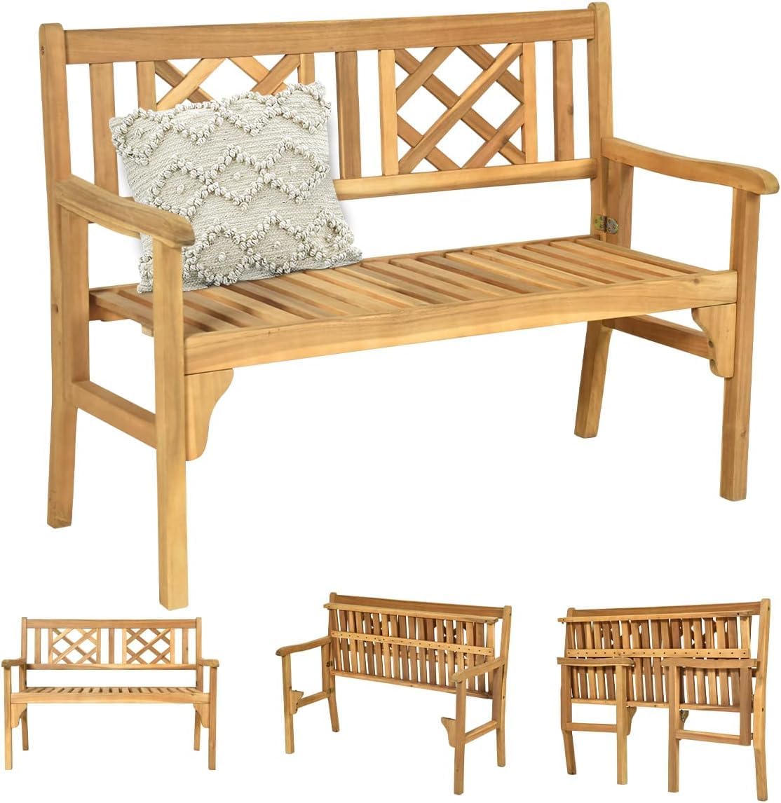 Amazon.com : SPORFIT Rustic Garden Bench, Foldable Outdoor Bench with ...