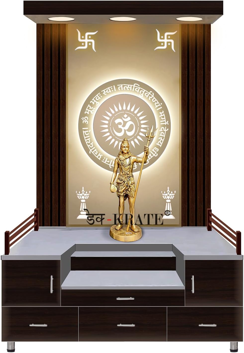 Deckrate Wooden 3D Fram Temple Table Top White Mandir With LED Light ...