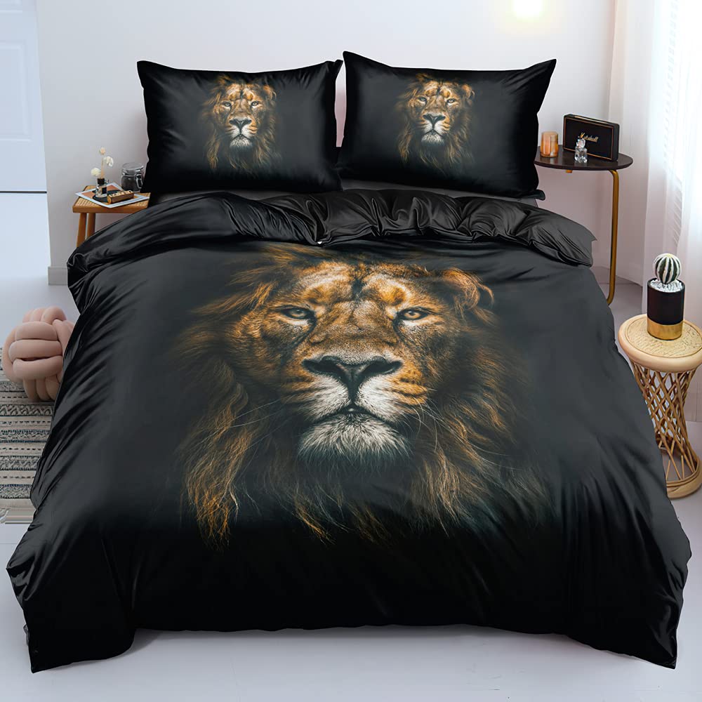Amazon.com: Holiyjog 3D Lion's Head Duvet Cover Set California King ...