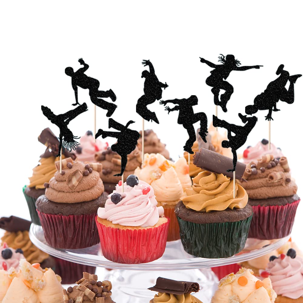 Amazon.com: 12-piece set Hip-hop dance Cupcake Toppers Black Glitter ...