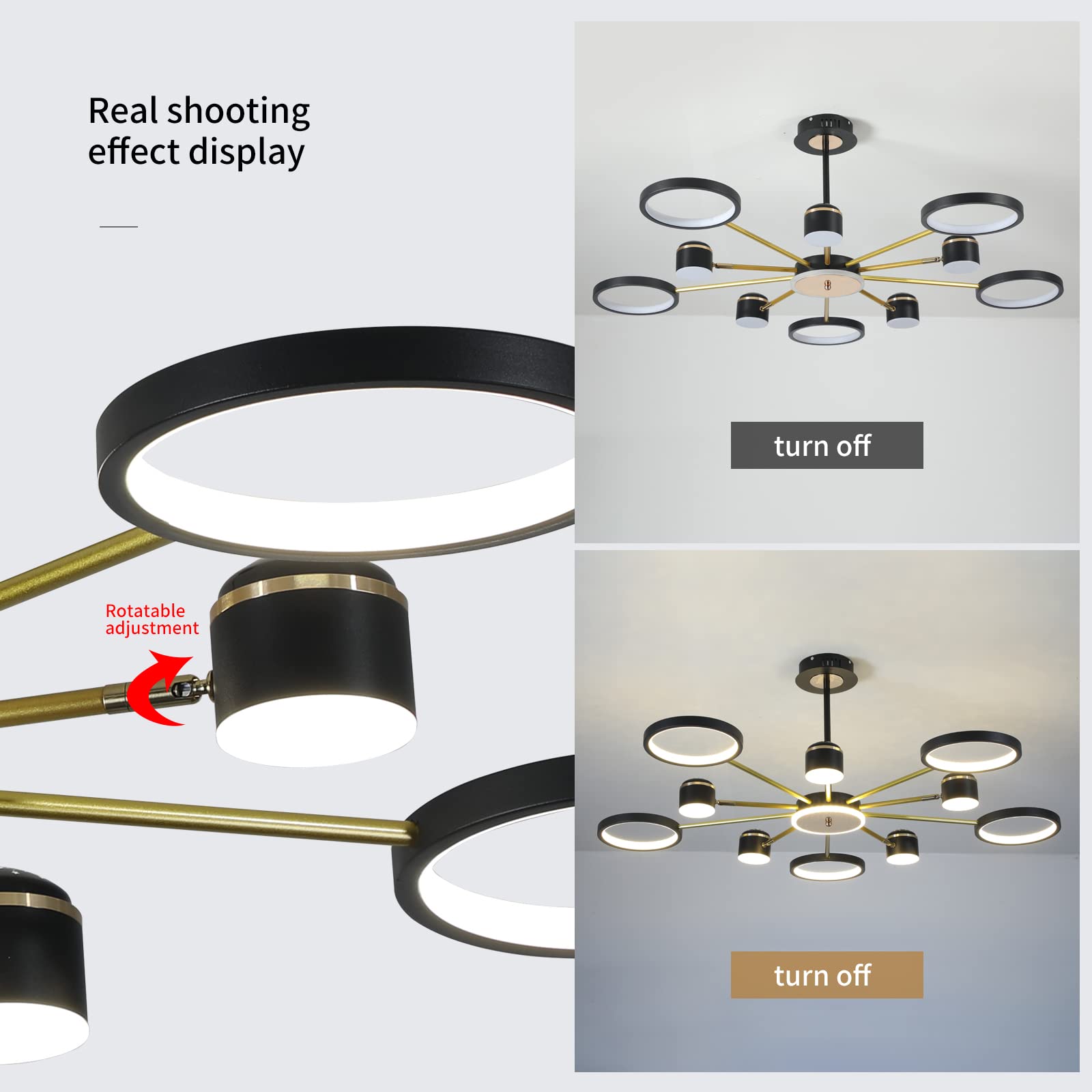 GEADI Modern Chandelier 78W Dimmable LED Black and Gold Sputnik ...