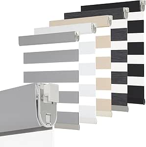 Amazon.com: Persilux No Drill No Tools Zebra Blinds Dual Layer Privacy for Day and Night Window ...