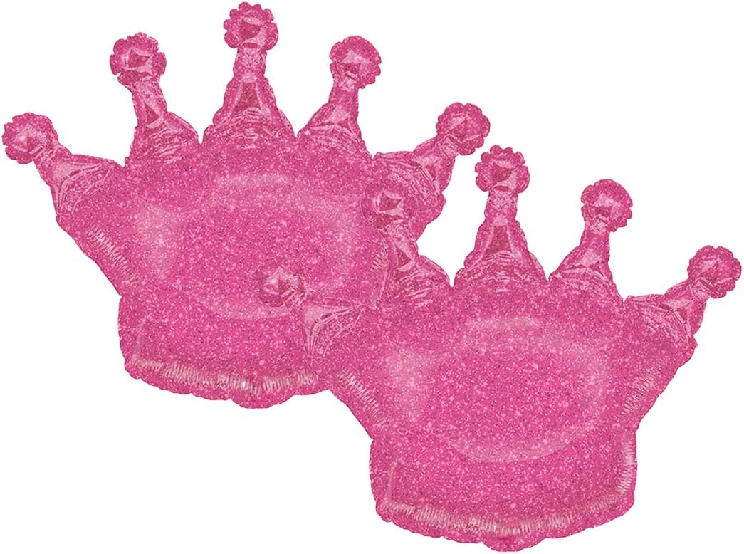 Amazon.com: Set of 2 Glitter Pink Crown Jumbo 36" Foil Party Balloons ...
