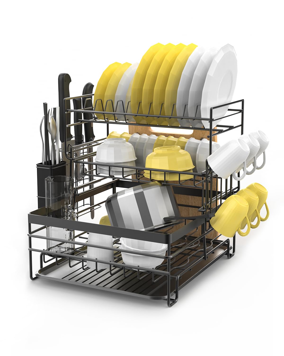 Dish Drainer Rack, 3 Tier Large Capacity Drain Board Rack with Drip ...
