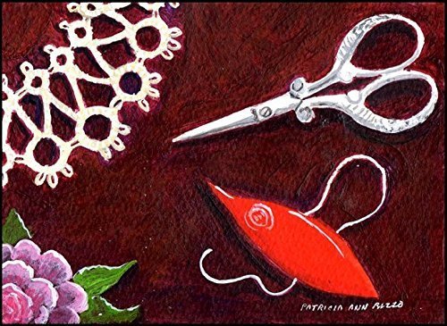 Amazon.com: Original Acrylic Art - Tatted Lace, Tatting Shuttle, Rose ...