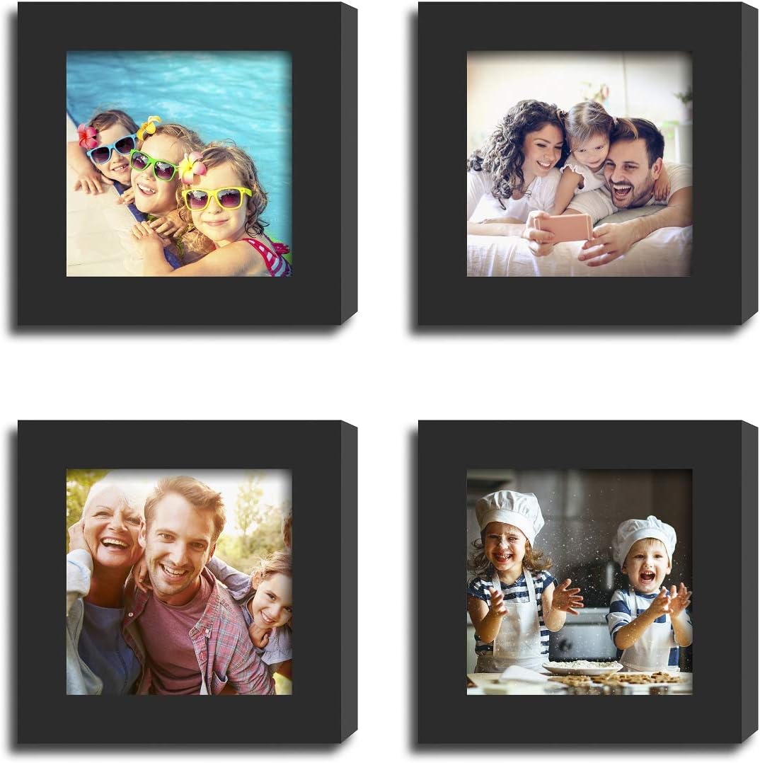 Buy 4Pcs x Real Glass Wood Frame Black Fit 4x4 (Without Mat) (Window 3. ...