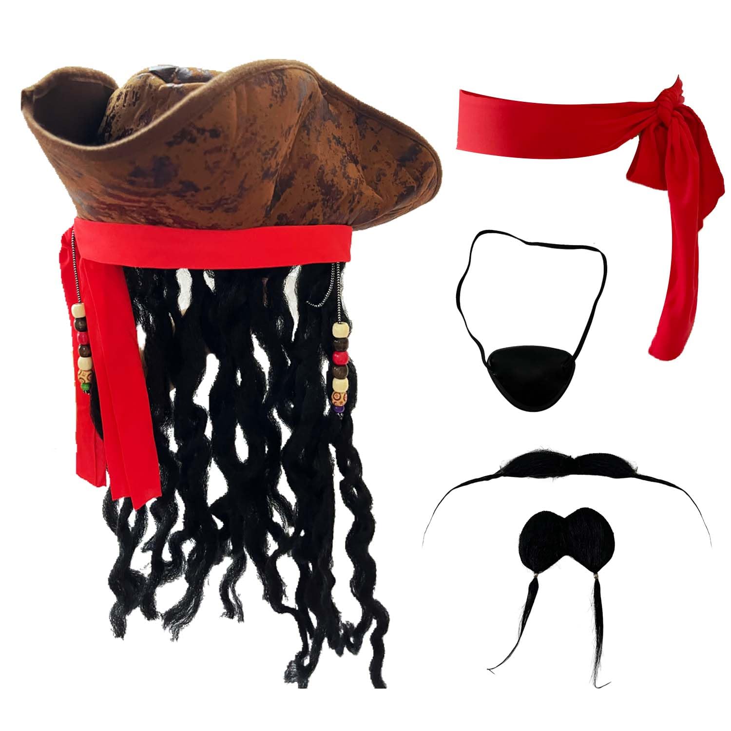 Amazon.com: Pirate Wig Hat Men Halloween Pirate Costume Accessories ...