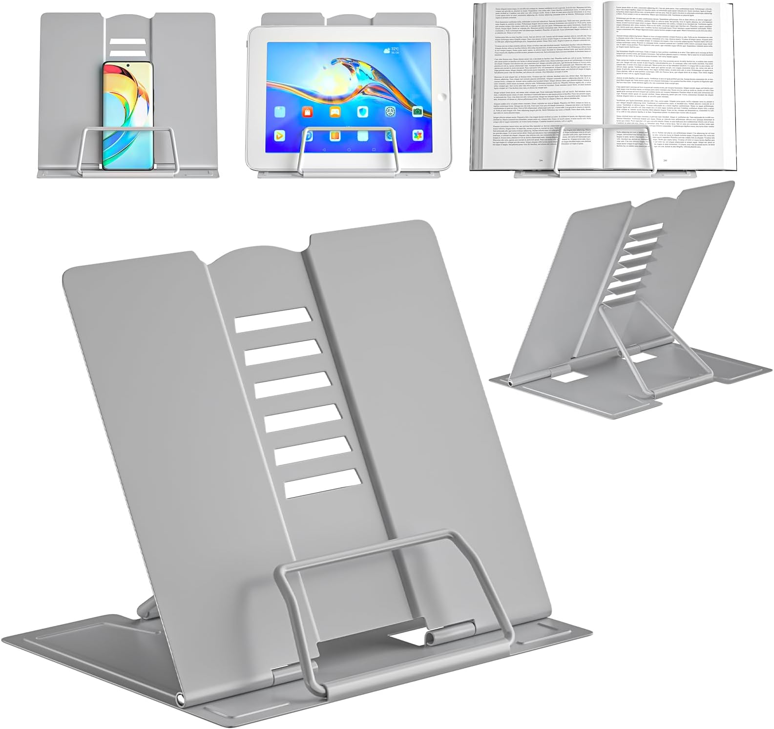 INUREYE Desk Book Stand, Metal Reading Book Stands Adjustable Cookbook ...