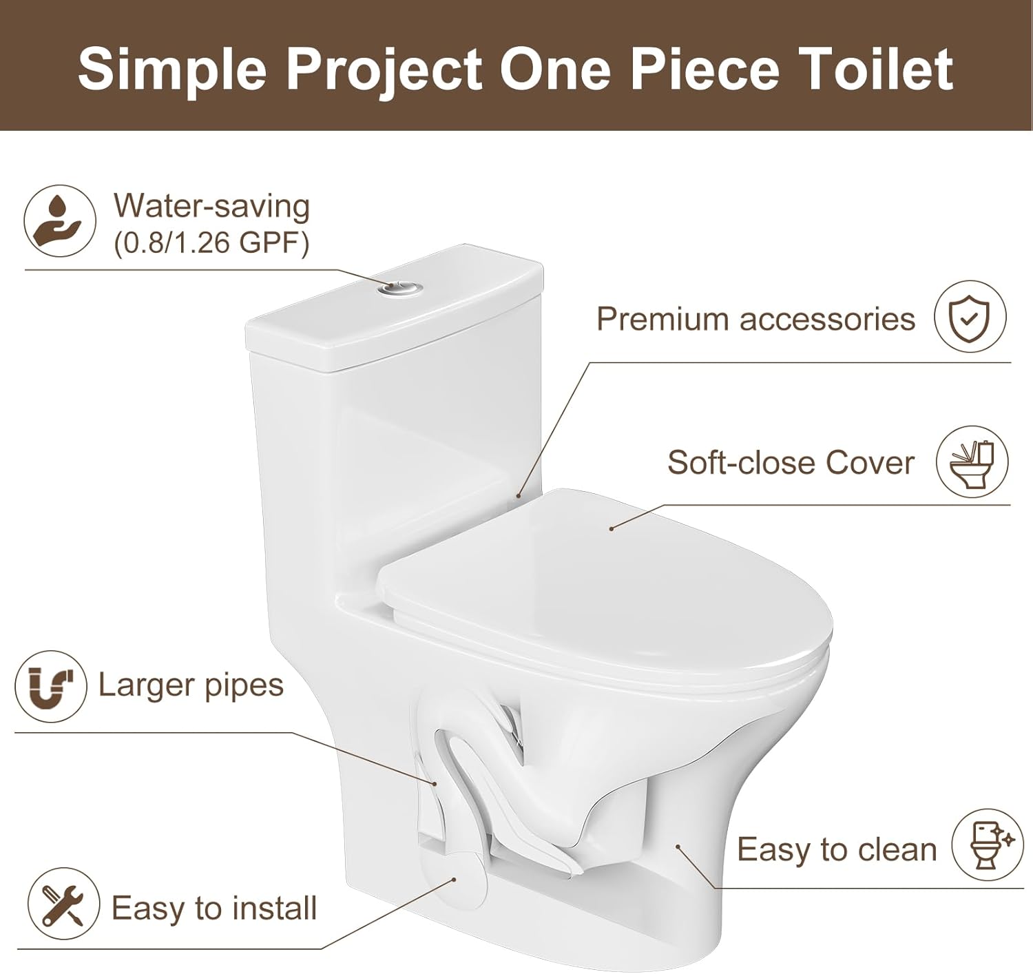 Sistema de inodoro de doble descarga alargado de una pieza de 16.1 ...