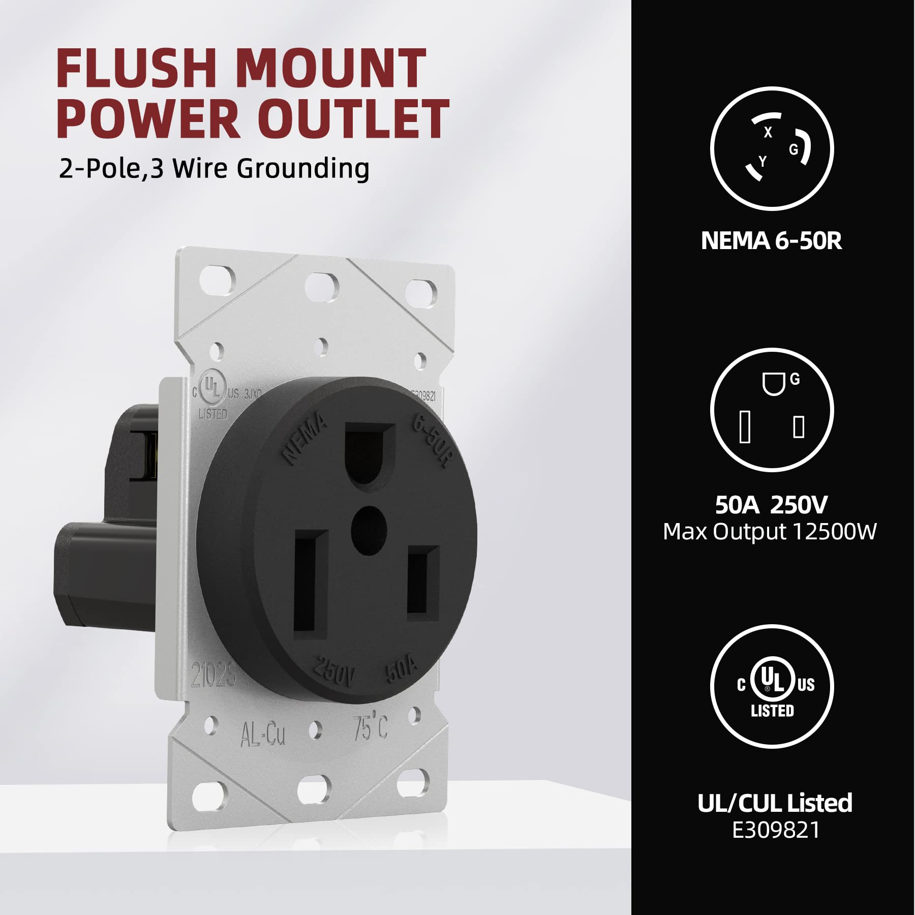 Snapklik.com : NEMA 6-50R Receptacle 50A 250V Female Outlet 50 Amp 250 ...
