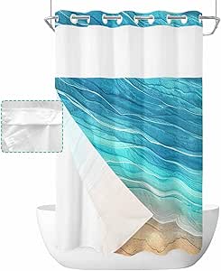 Amazon.com: TrusYu Abstract No Hook Shower Curtain with Snap in Liner, Aesthetic Ombre Teal Blue ...