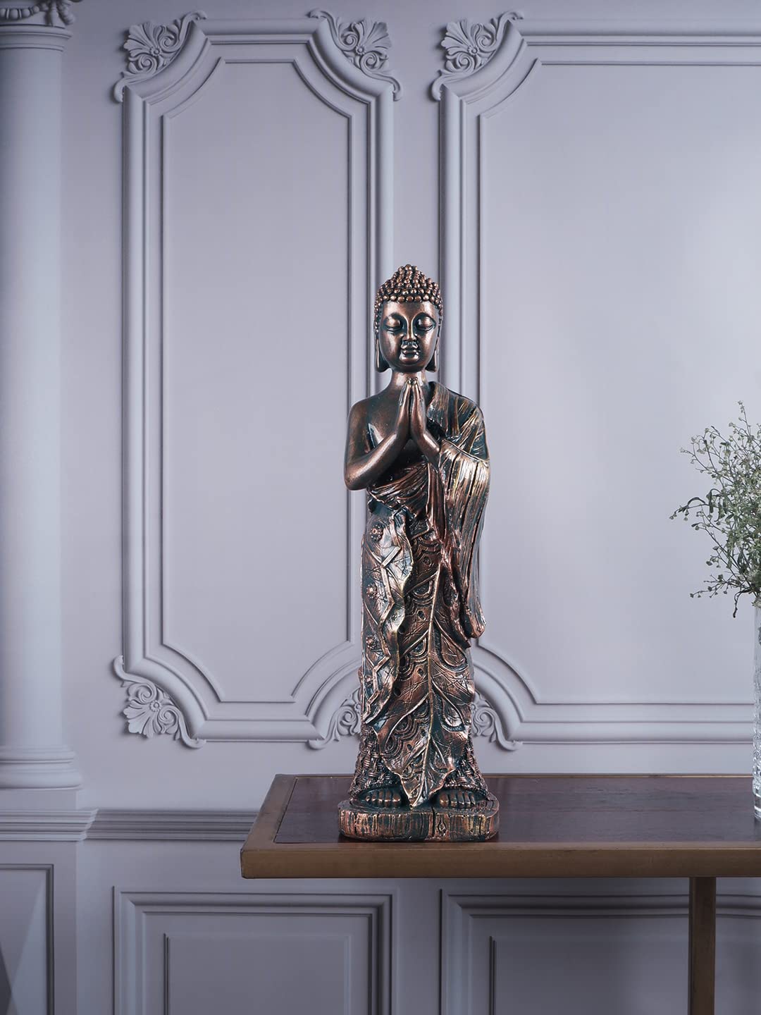 THE WHITE INK DECOR Premium Handcrafted Resin Buddha with Podium Statue ...