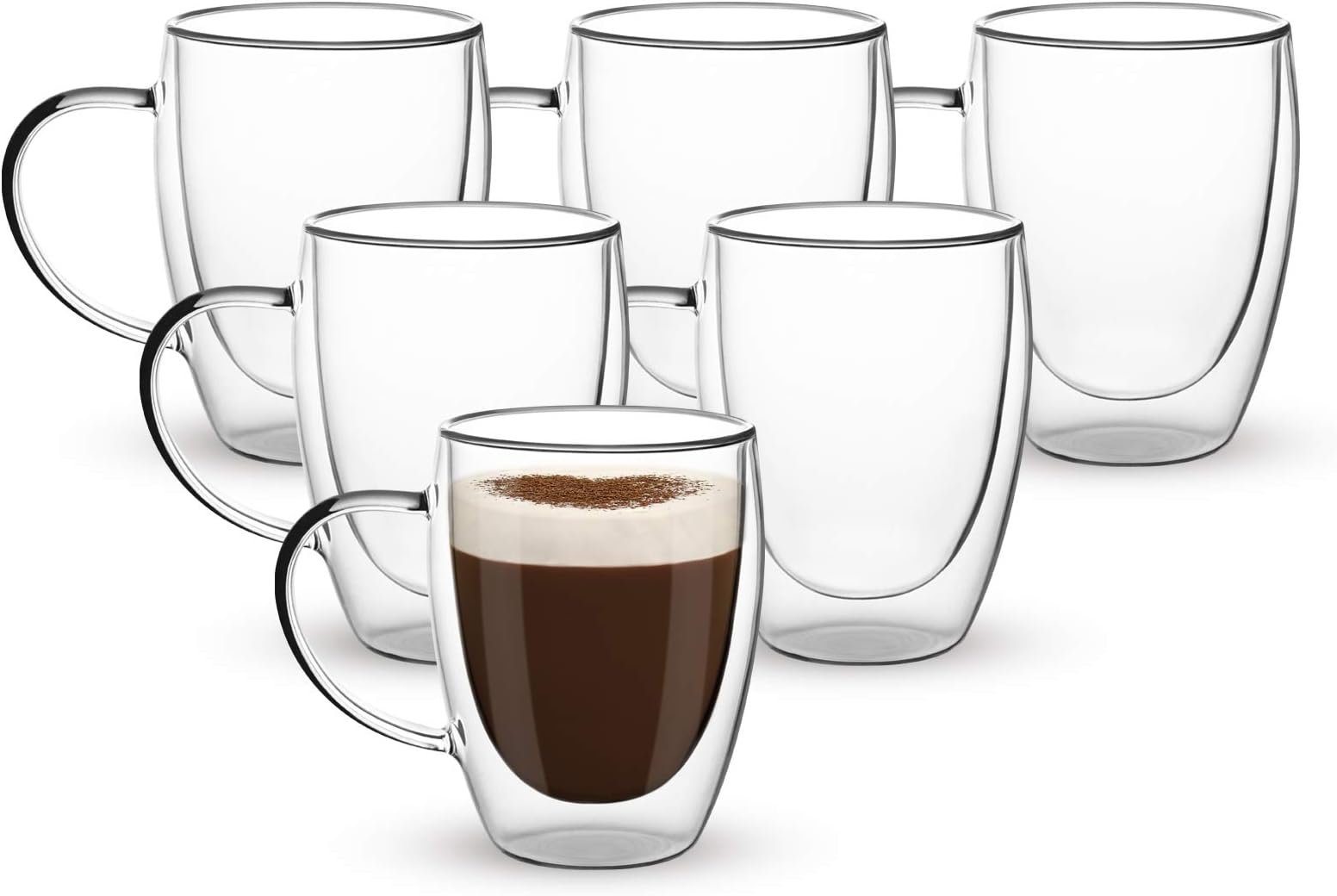 Amazon.com | MEWAY 12oz Double Wall Glass Coffee Mugs with Handle ...