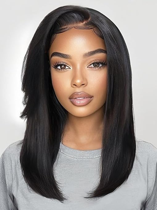Amazon.com : UNICE Yaki Straight Human Hair Drawstring Wig with Side ...