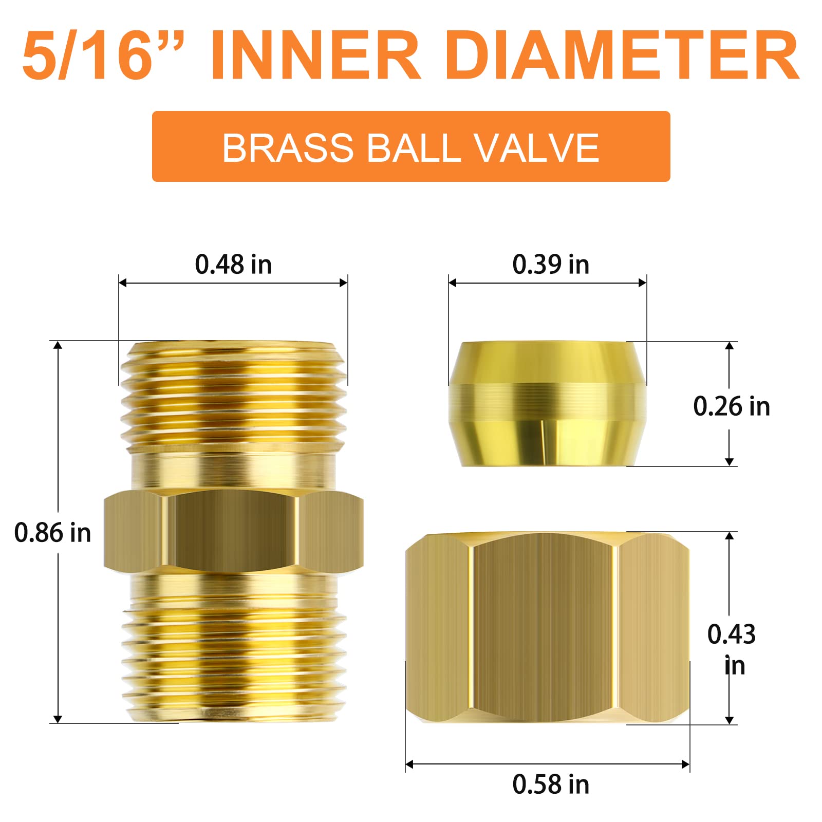 Snapklik.com : GASHER 10PCS Brass Compression Tube Pipe Fitting Connector