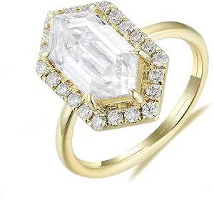 HASHTAG JEWEL Elegant Elongated Hexagon Cut Lab-Created Moissanite ...