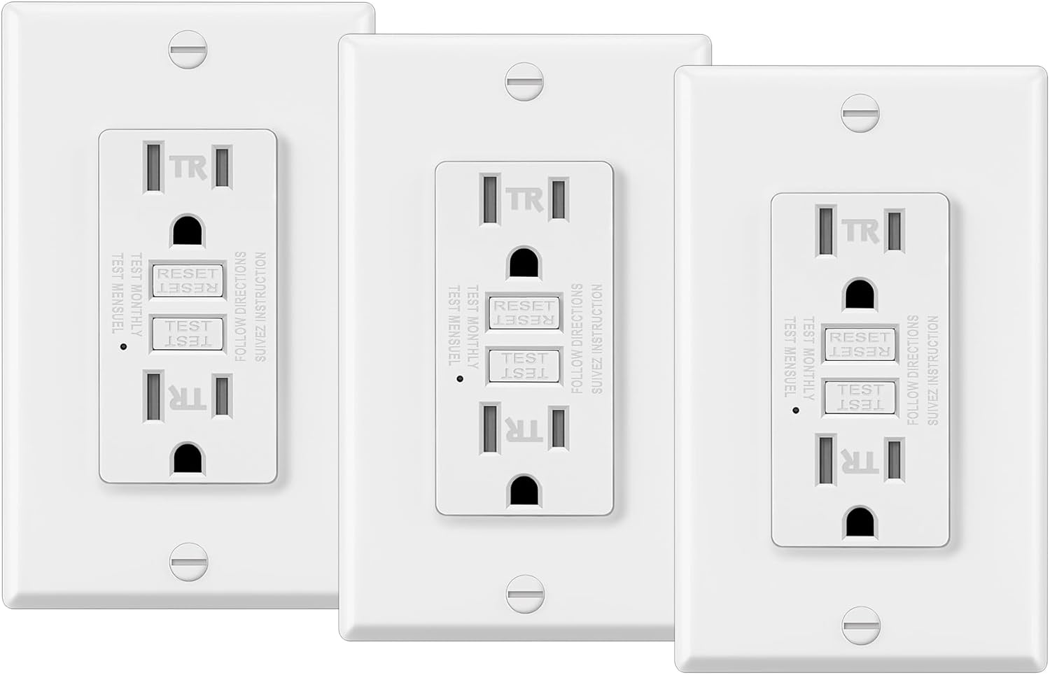ELECTECK 3 Pack GFCI Outlets 15 Amp, Tamper Resistant (TR), Decor GFI ...