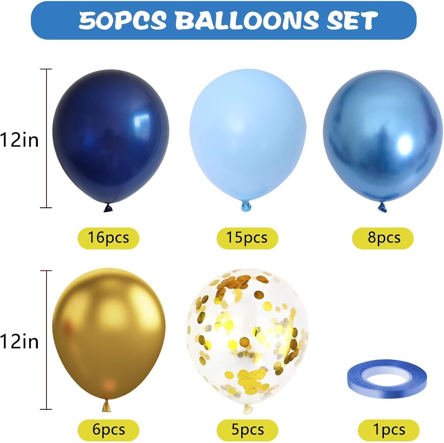 Globos azules y dorados, 50 globos azul marino de 12 pulgadas, globos ...