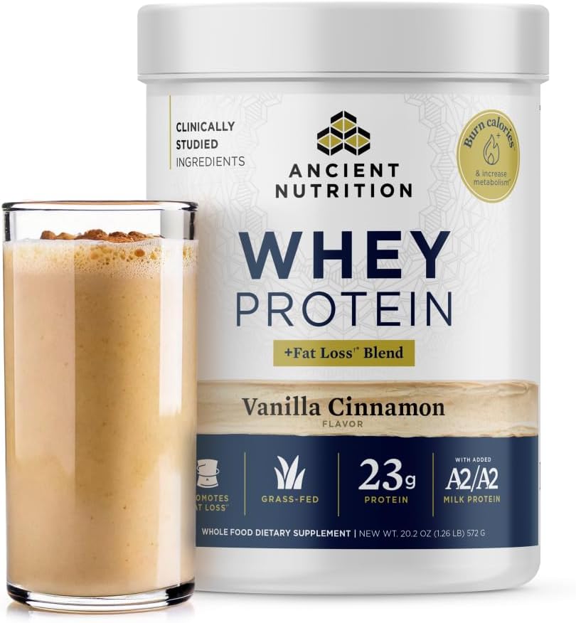 Amazon.com: Ancient Nutrition Grass Fed Whey Protein + Fat Loss Blend ...