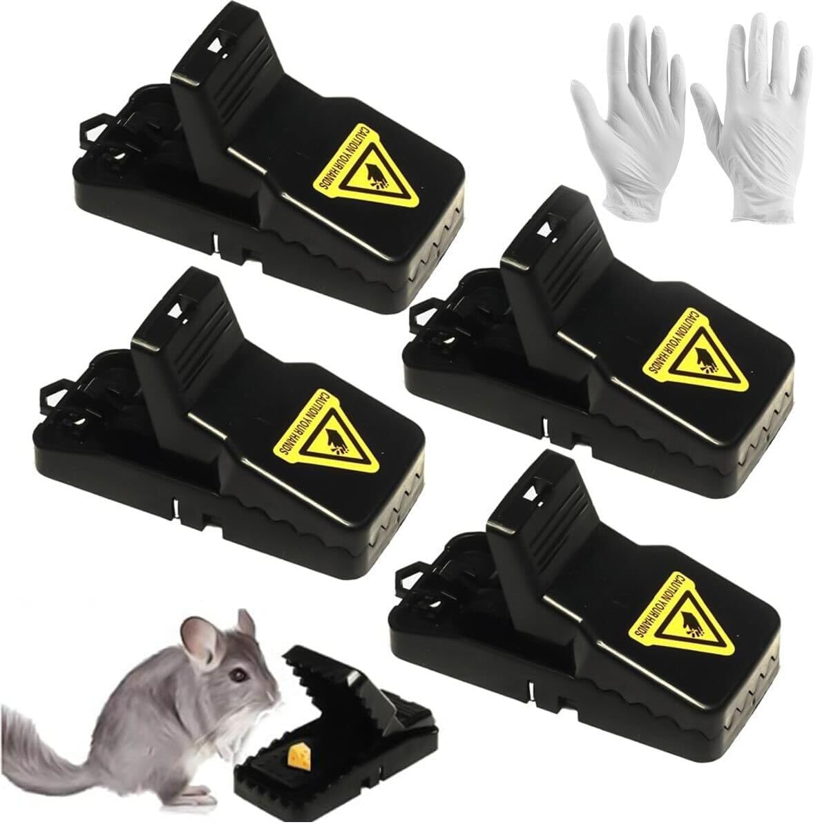 JEEYAL Mouse Trap with Pair of Gloves, 4 Pack Reusable Mouse Traps for ...