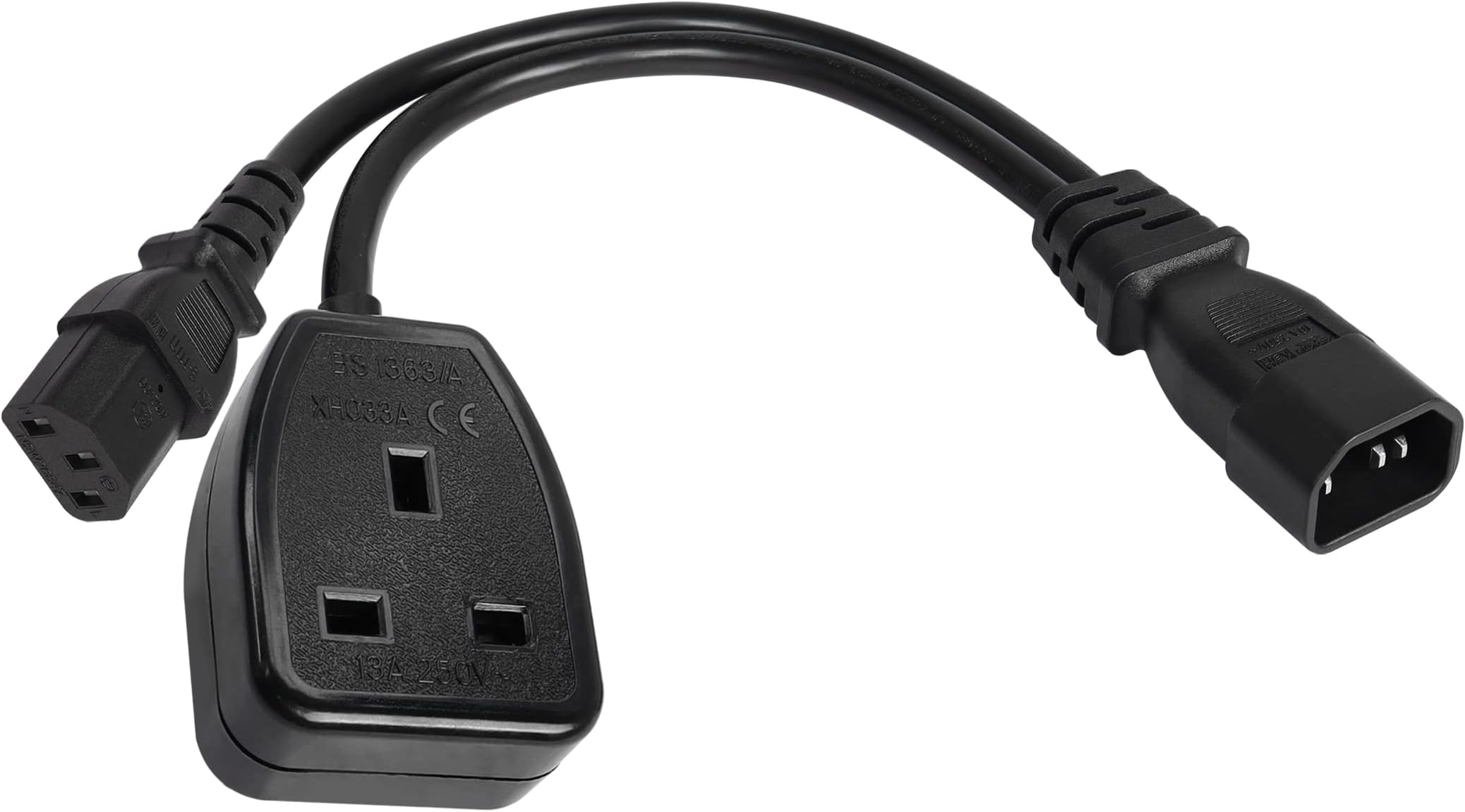 YACSEJAO C14 Plug to C7+UK Mains Female Socket IEC C14 Plug to C7 ...