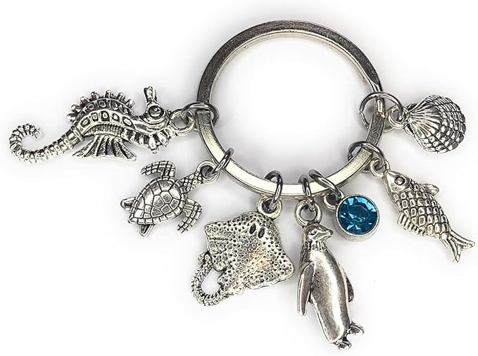FizzyButton Gifts Ocean Sea Creatures Charm Keyring Key Ring in Gift ...